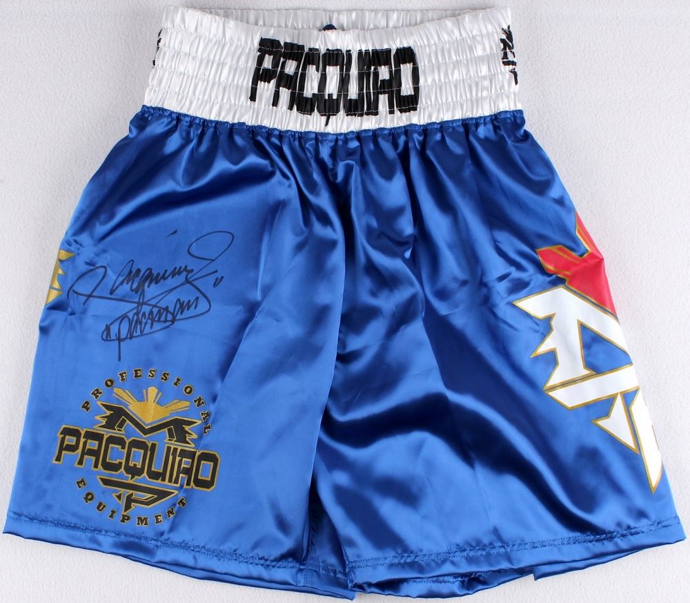 Manny Pacquiao Signed Boxing Trunks Inscribed "Pacman" (Pacquiao COA)