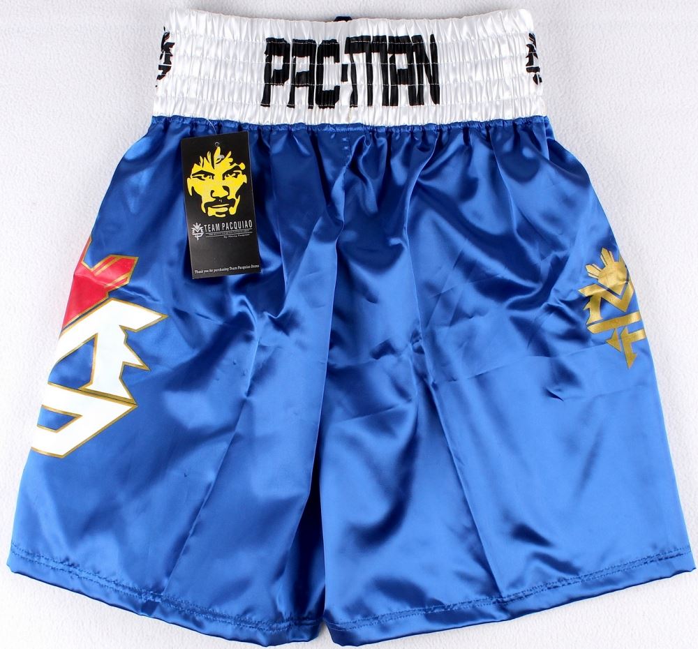 Manny Pacquiao Signed Boxing Trunks Inscribed "Pacman" (Pacquiao COA)