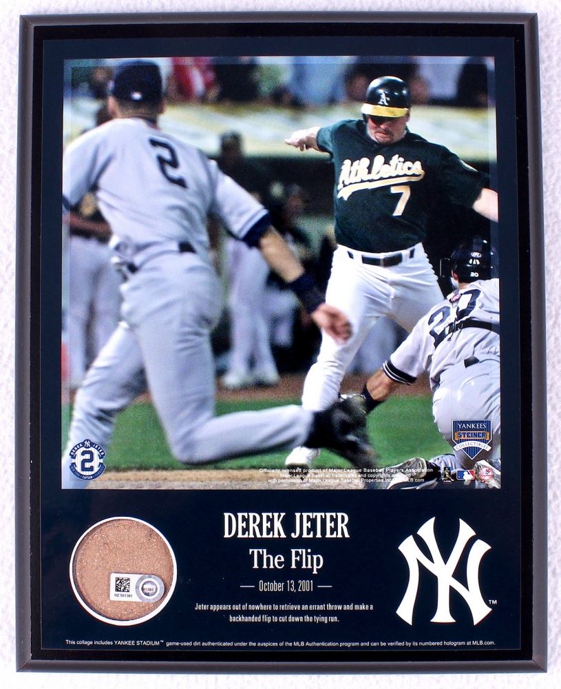 Derek Jeter "The Flip" 8x10 Photo Plaque with Authentic Game-Used ...