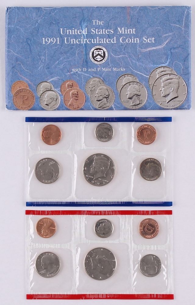 1991 United States Mint Uncirculated Set of (12) Coins with P & D Mint ...