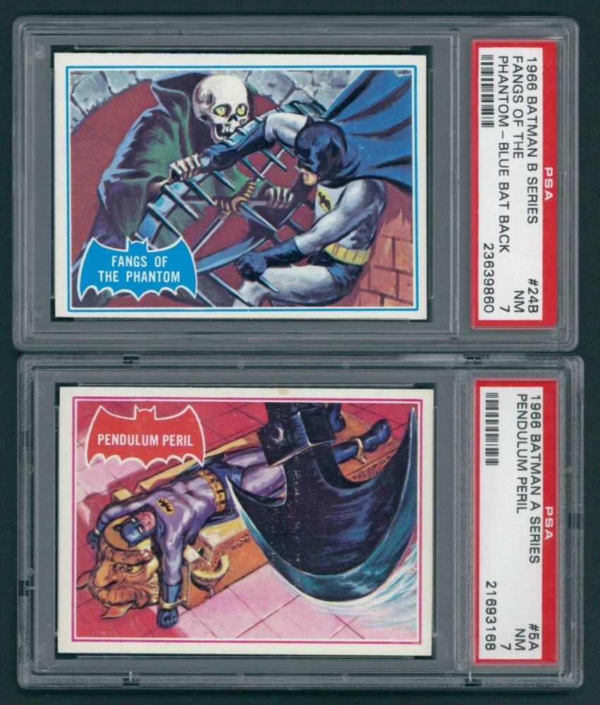 Lot of (2) 1966 Batman Cards with #5A Pendulum Peril & #24B Fangs Of ...