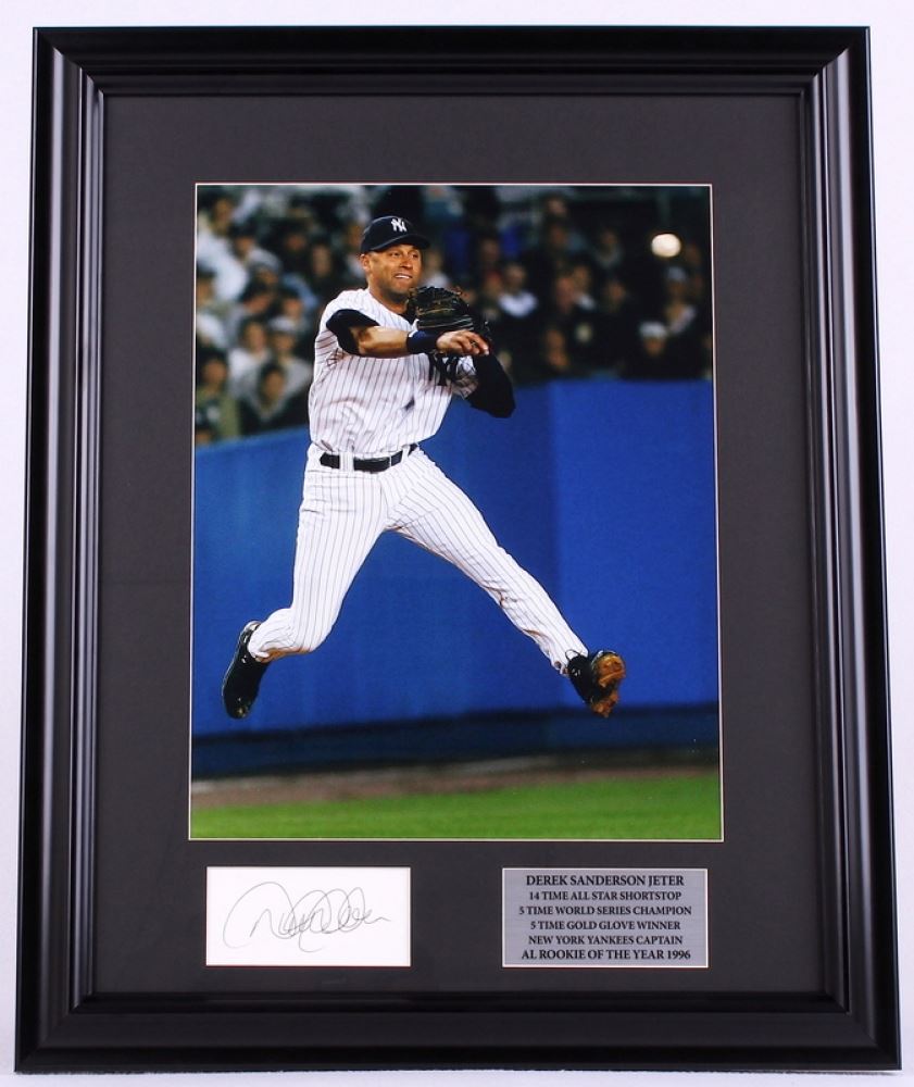 Derek Jeter Signed Yankees 18x22 Custom Framed Display (PSA LOA)