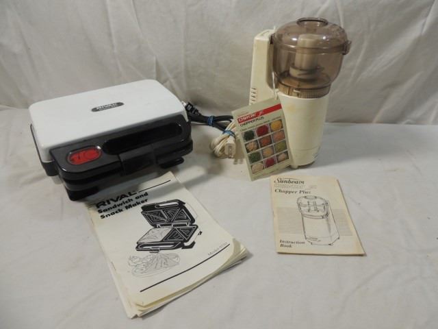 BOX LOT RIVAL SANDWICH MAKER FOOD PROCESSOR LOT