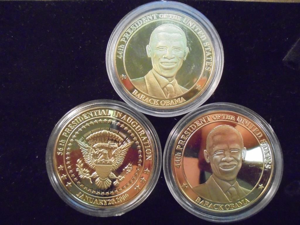 3-2009 BARACK OBAMA INAUGURATION TOKENS (PF) ALL THREE ARE GOLD IN ...