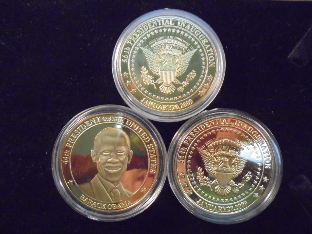 3-2009 BARACK OBAMA INAUGURATION TOKENS (PF) ALL THREE ARE GOLD IN ...
