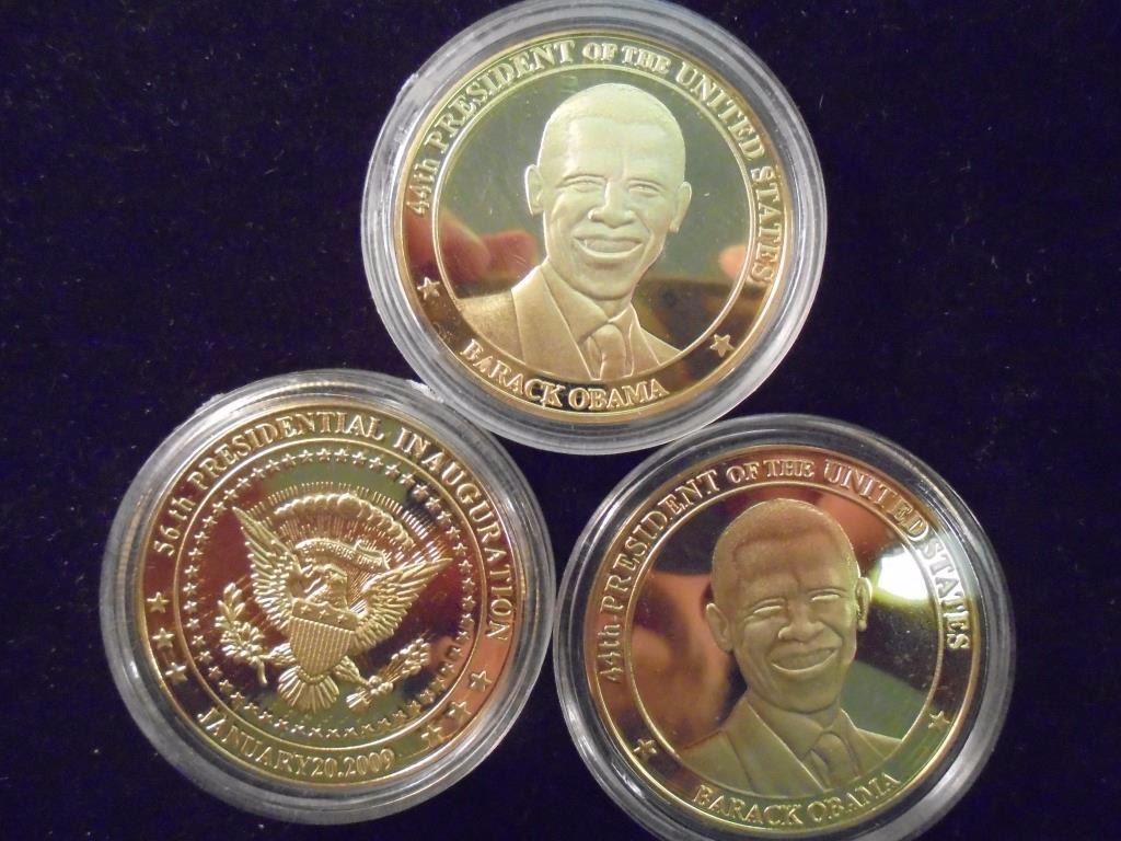 3-2009 BARACK OBAMA INAUGURATION TOKENS (PF) ALL THREE ARE GOLD IN ...