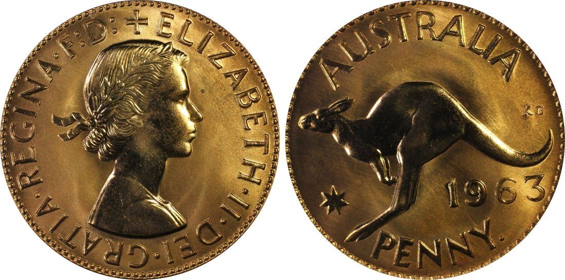 1963Y. Australian QEII Penny - PCGS PR 66RD