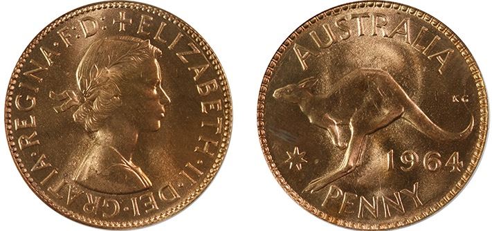 1964 Australian QEII Penny - PCGS MS 64RD