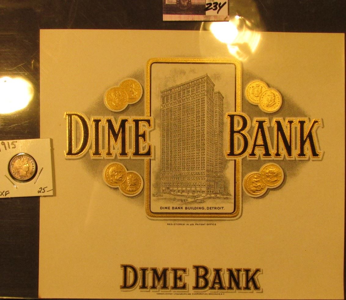 Cigar Box Mint condition Label "Dime Bank Building, Detroit"; & 1915 P ...