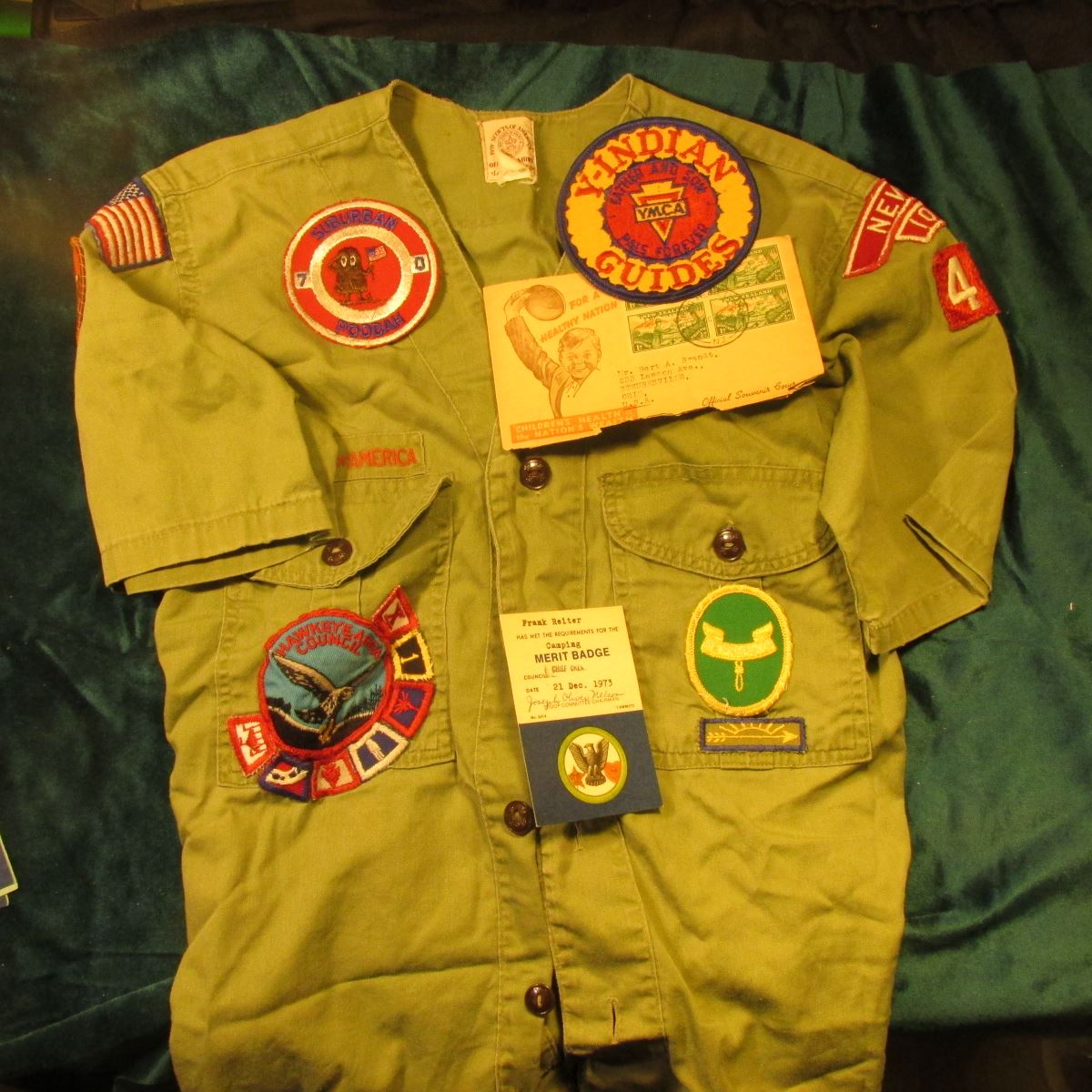 "Camping" Merit Badge card; New Zealand Stamped Scouting Envelope; "Y ...