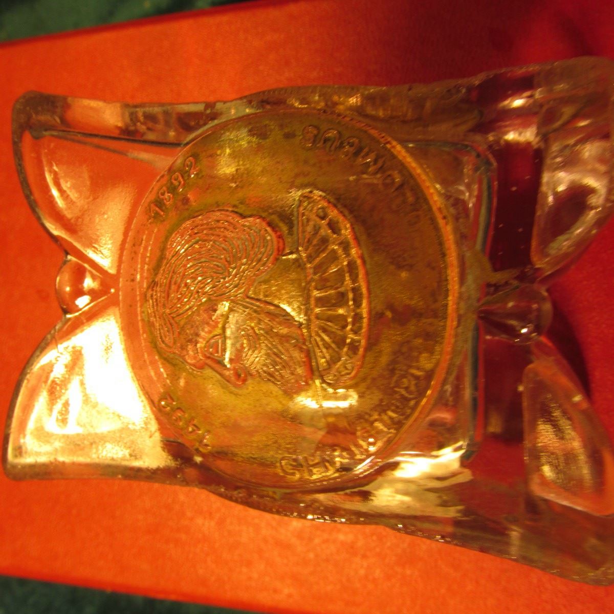 Rare "Gold Coin Glass" "1492 1892 Christopher Columbus", "Americus ...