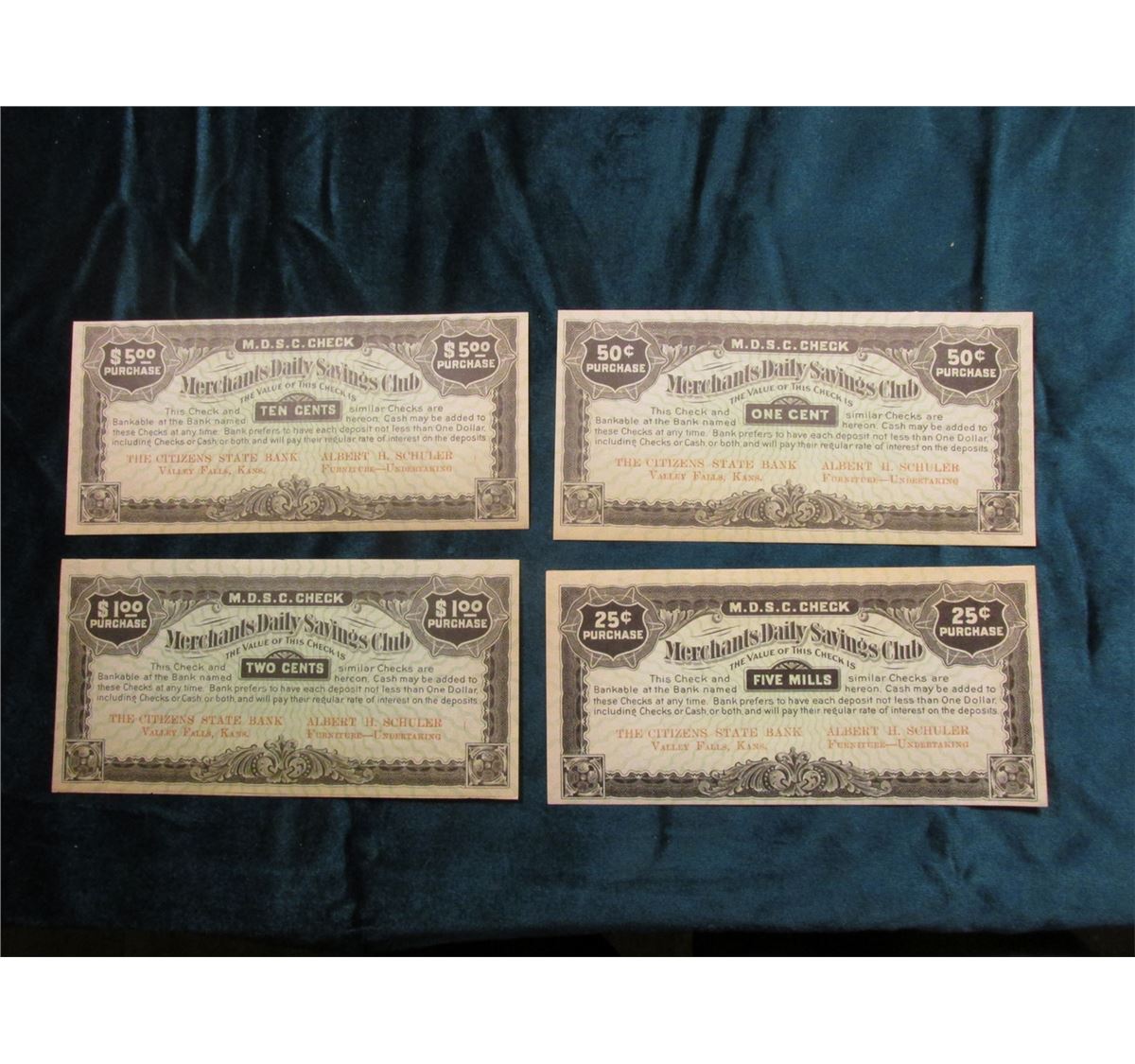 Depression Scrip: 25c, 50c, $1, & $5 "Merchants Daily Savings Club…The ...