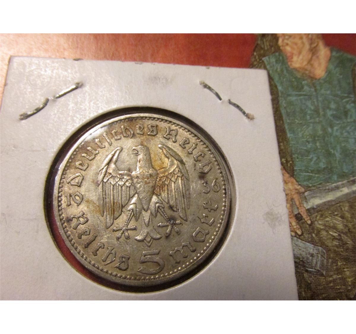 1936 Paul von Hindenburg 5 Reichsmark Silver Commemorative. Early Nazi ...