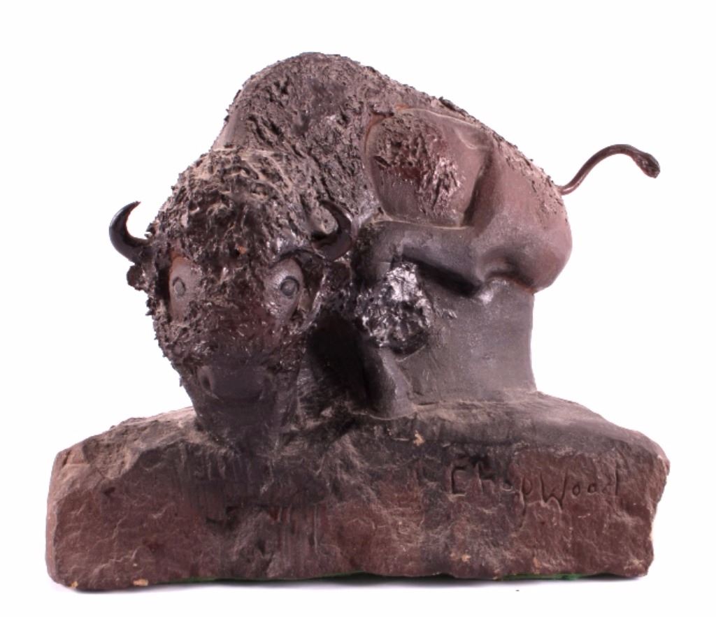 Native American Carved Stone Buffalo Statue