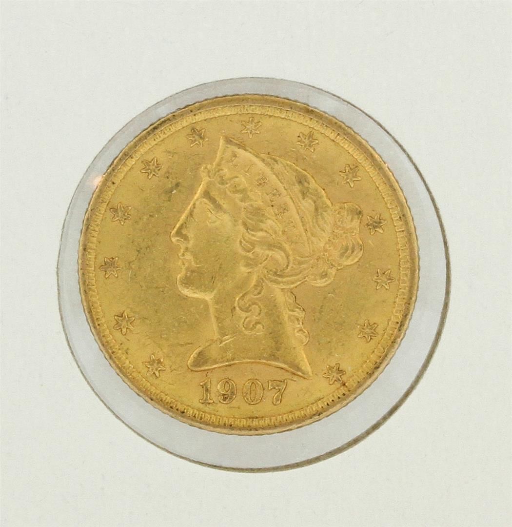 1907 $5 Liberty Head Half Eagle Gold Coin