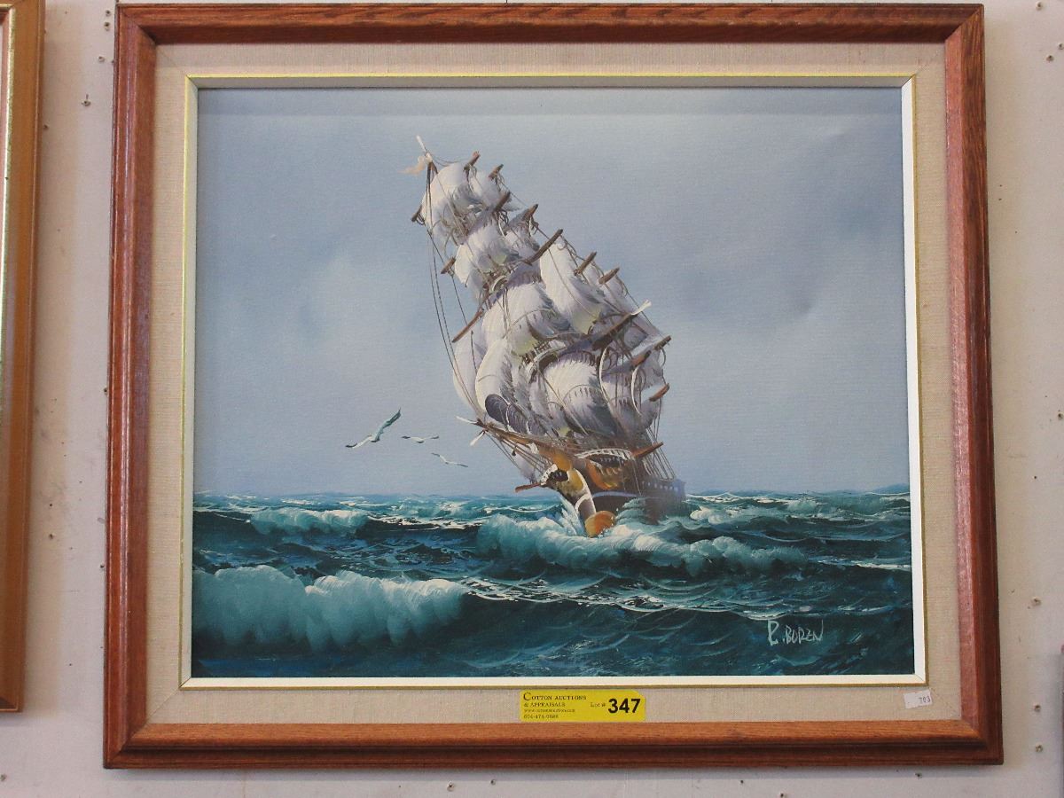 R. Boren oil on canvas painting of a ship