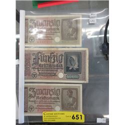 3 Nazi German Banknotes - Eagle & Swastika Mark