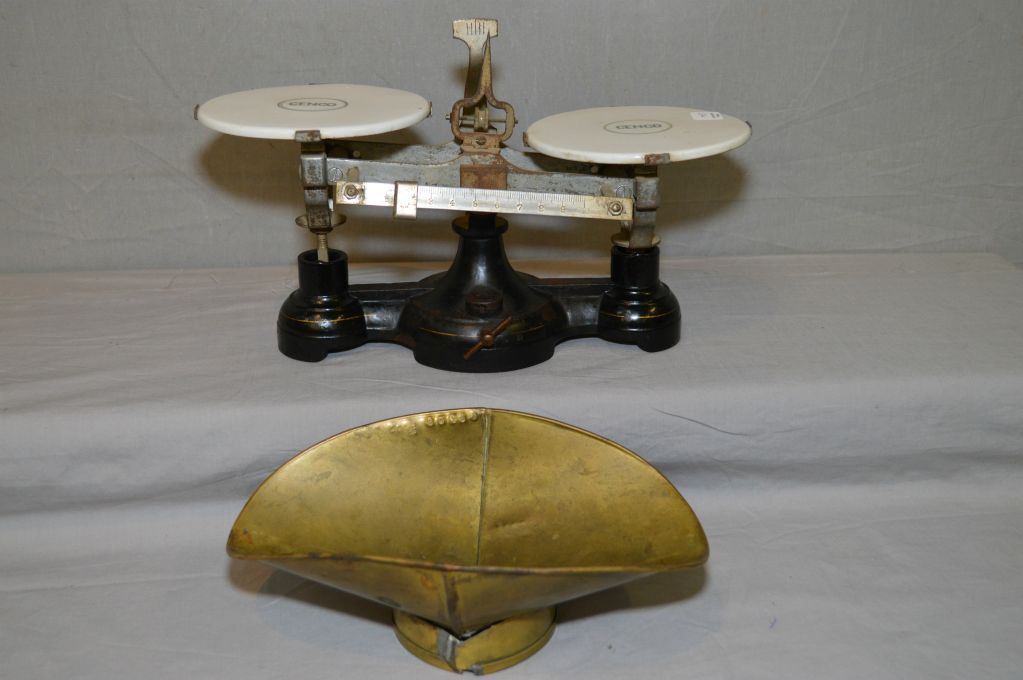 Antique Cenco balance scale with porcelain trays