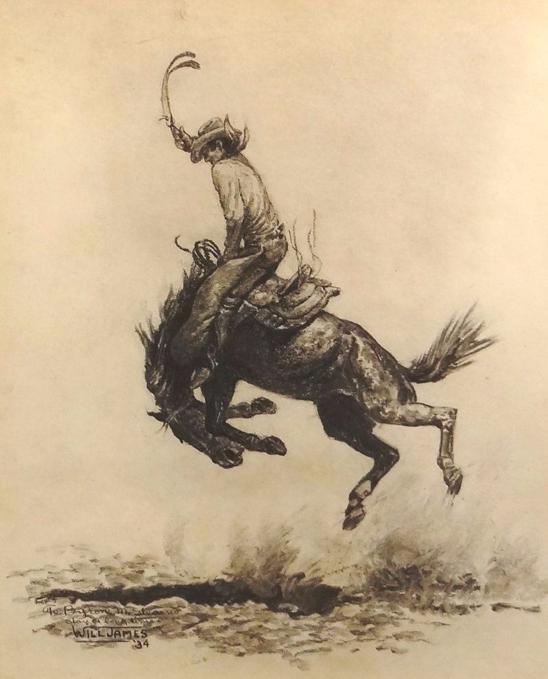 Will James, original charcoal drawing, Bronc Buster, 10" x 12 ...
