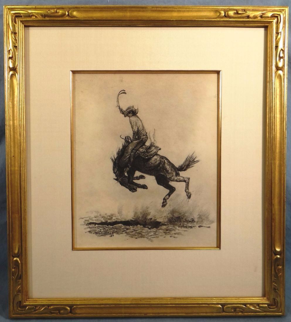 Will James, original charcoal drawing, Bronc Buster, 10" x 12 ...