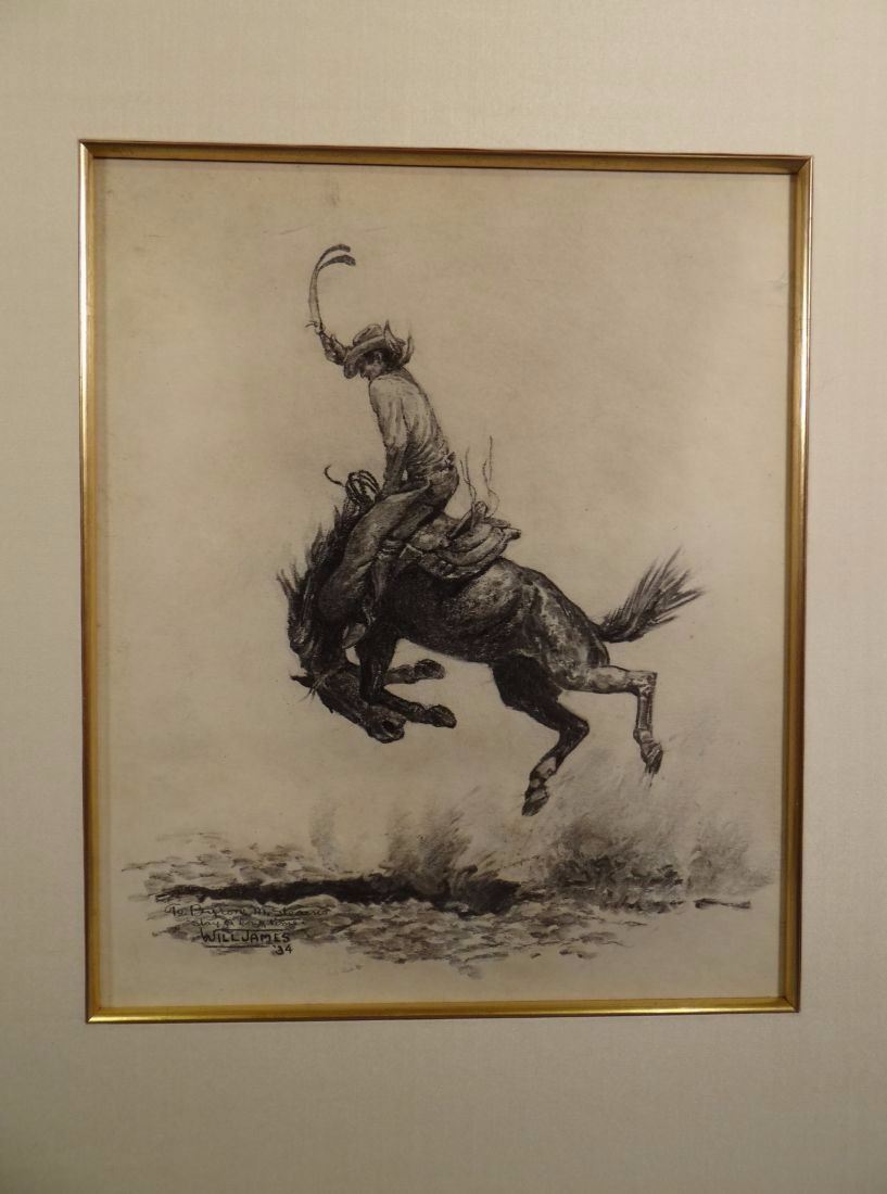 Will James, original charcoal drawing, Bronc Buster, 10" x 12 ...