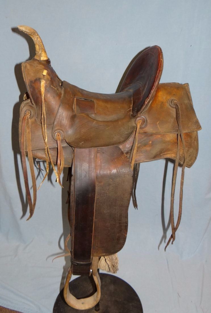 Great Falls, MT high back saddle, 14", loop seat, maker name unreadable