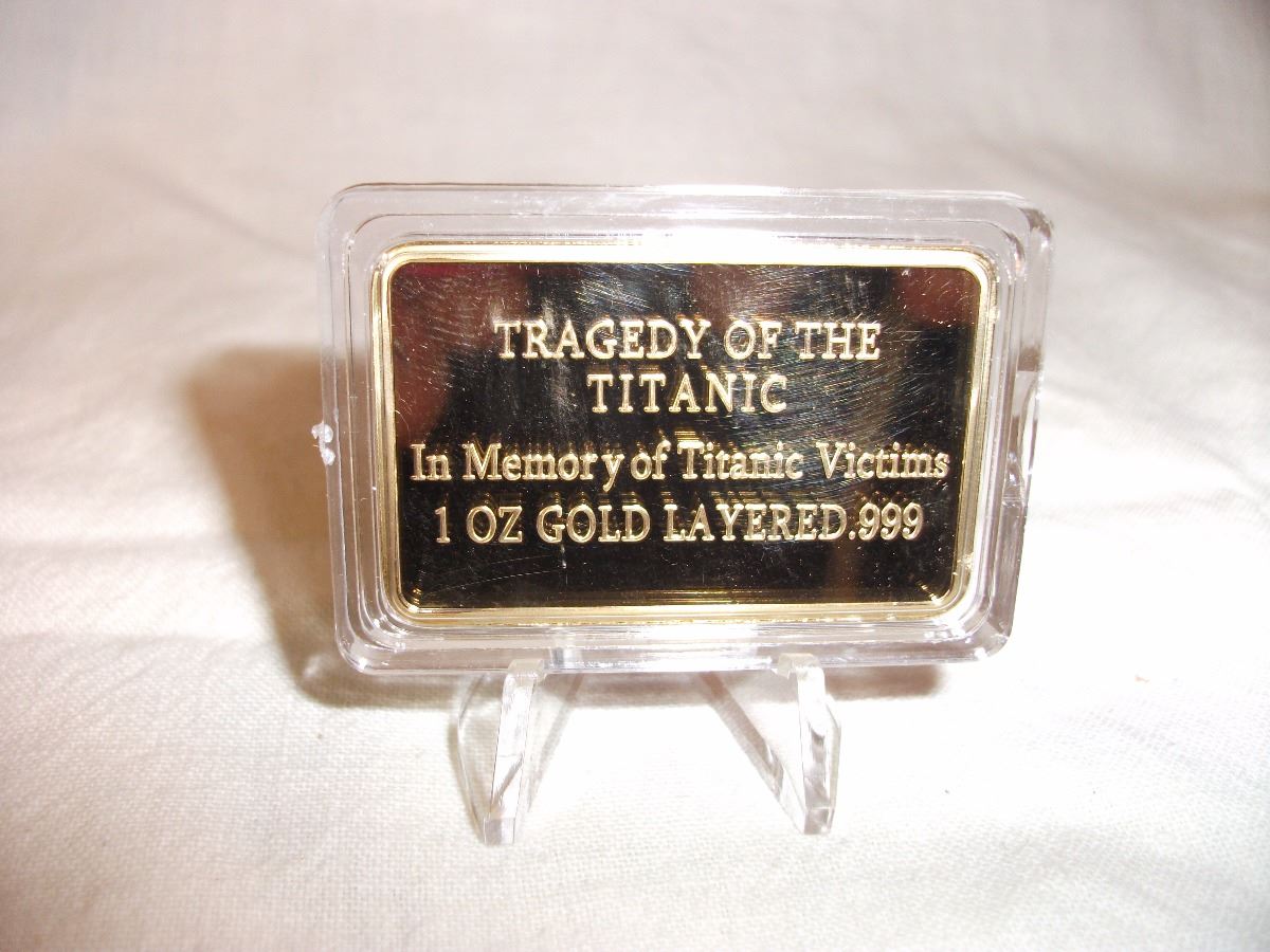 1 OZ GOLD LAYERED .999 "TITANIC" COMMEMORATIVE RECTANGULAR TOKEN