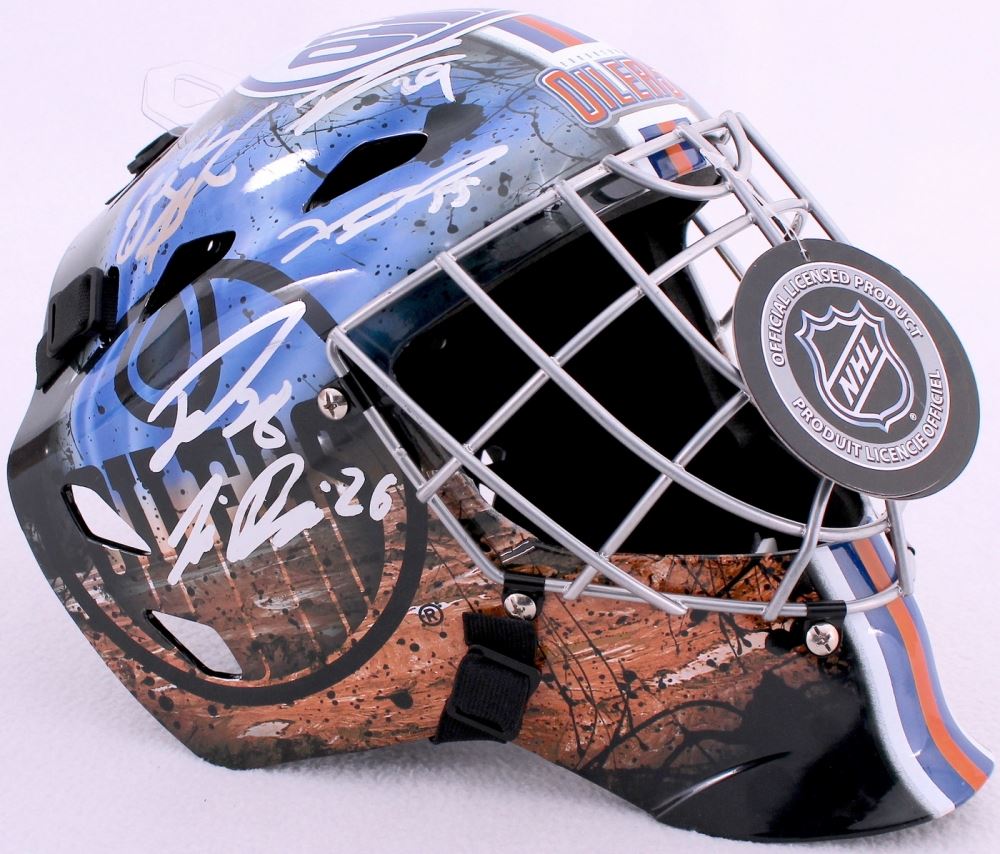 2015-16 Oilers Goalie Mask Team Signed by (13) with Jordan Eberle ...