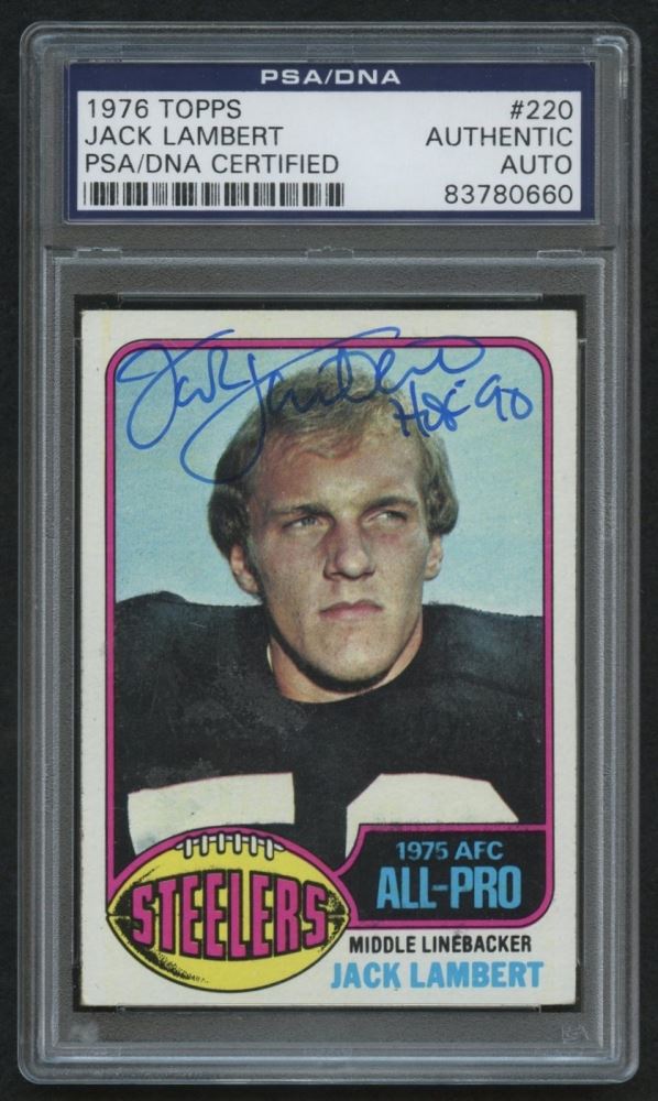 Jack Lambert Signed 1976 Topps #220 Inscribed "HOF '90" (PSA Encapsulated)