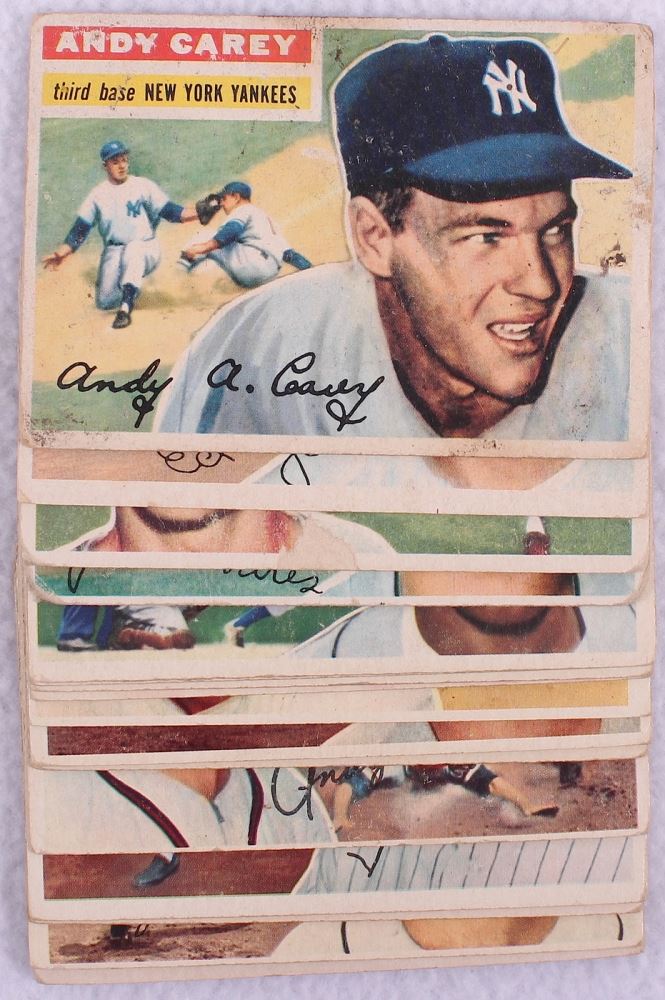 Lot of (16) 1956 Topps Baseball Cards with #12 Andy Carey, #13 Roy Face ...