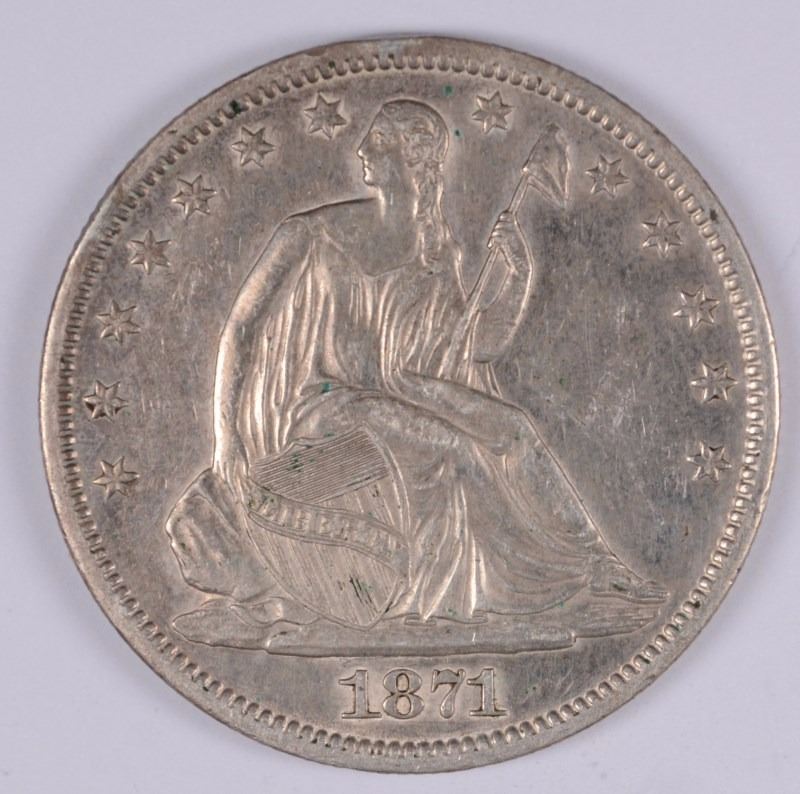 1871-S SEATED LIBERTY HALF DOLLAR, AU+