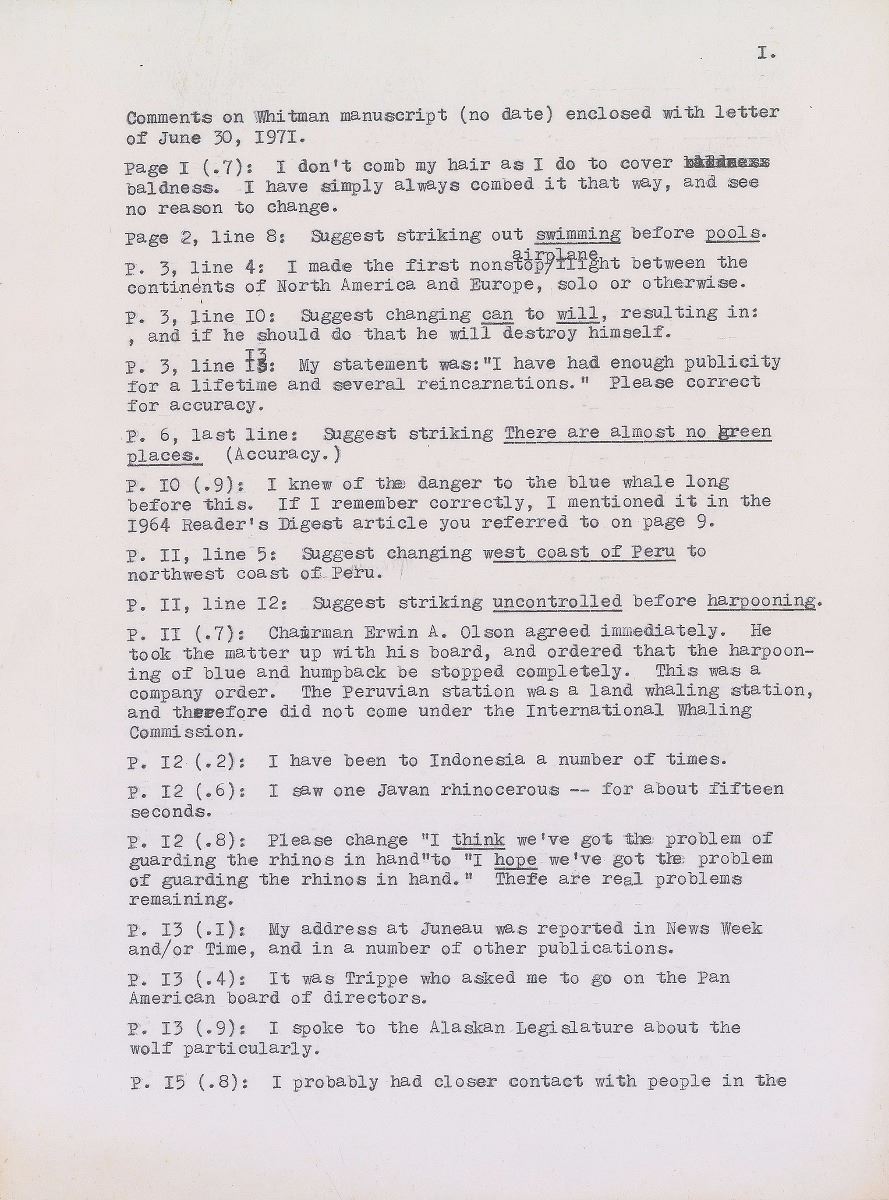 Charles Lindbergh Typed Manuscript Signed