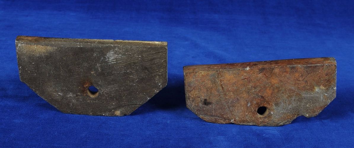 Two Aleut Slate Kodiak Bear Hide Scrapers From Kodiak Island, AK 6" W.