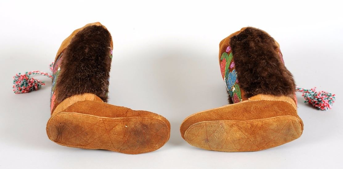 Pair of Northern Cree Floral Design Beaded Moose Hide High Top ...