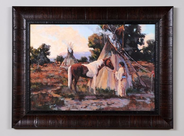 Original Painting on Canvas of a Native with Horse Signed Everett ...