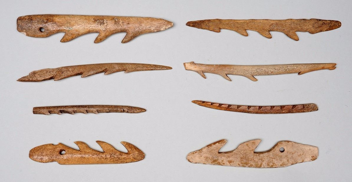 Eight Aleut Carved Antler Harpoon Points From Kodiak Island, AK 4 1/4 ...