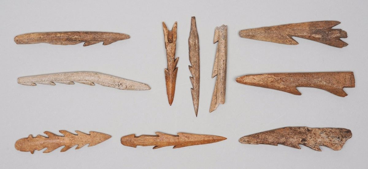 Ten Aleut Carved Antler and Bone Harpoon Points and Seal Pulls - Kodiak ...