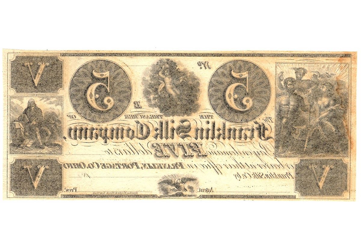 1800s $5 Franklin Silk Company Ohio Obsolete Currency Note