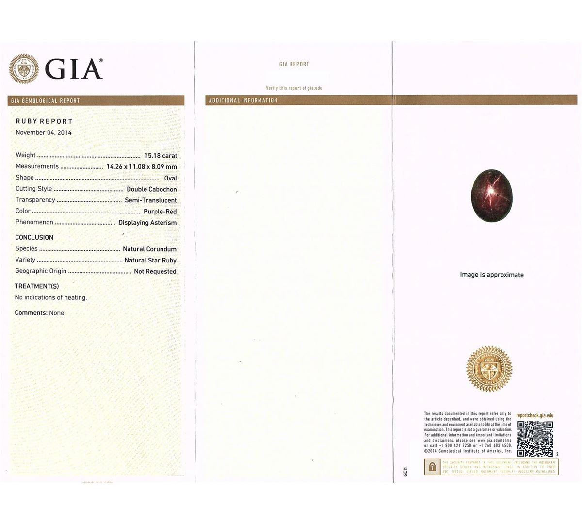 GIA Certified 15.18ct Natural Unheated Fine Star Ruby Gemstone