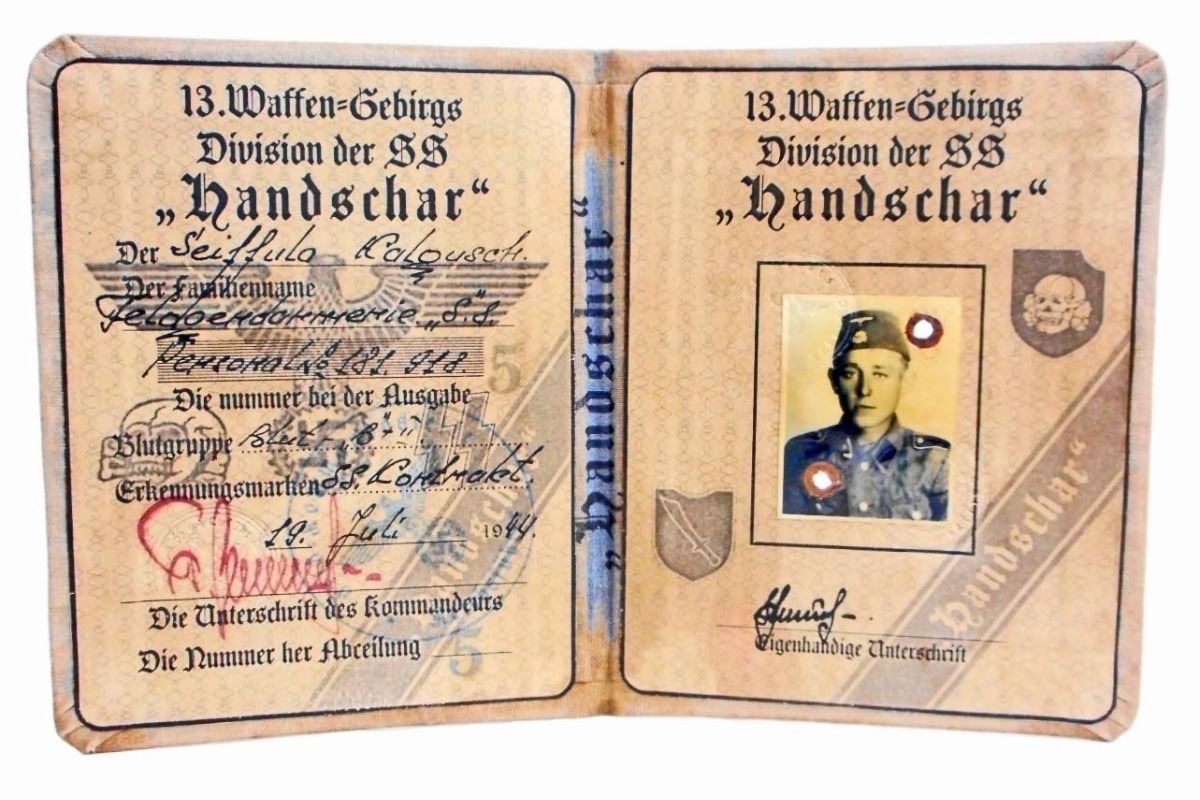 GERMAN NAZI WAFFEN SS 13TH GEBIRGS DIVISION SOLDIER IDENTIFICATION BOOK