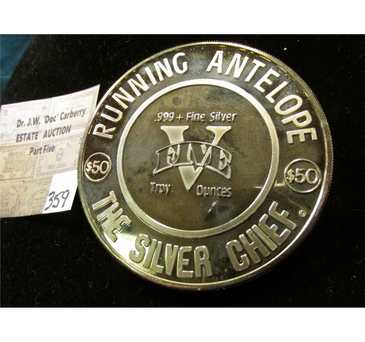"$50 Running Antelope/,999+ Fine Silver V Five Troy Ounces The Silver ...