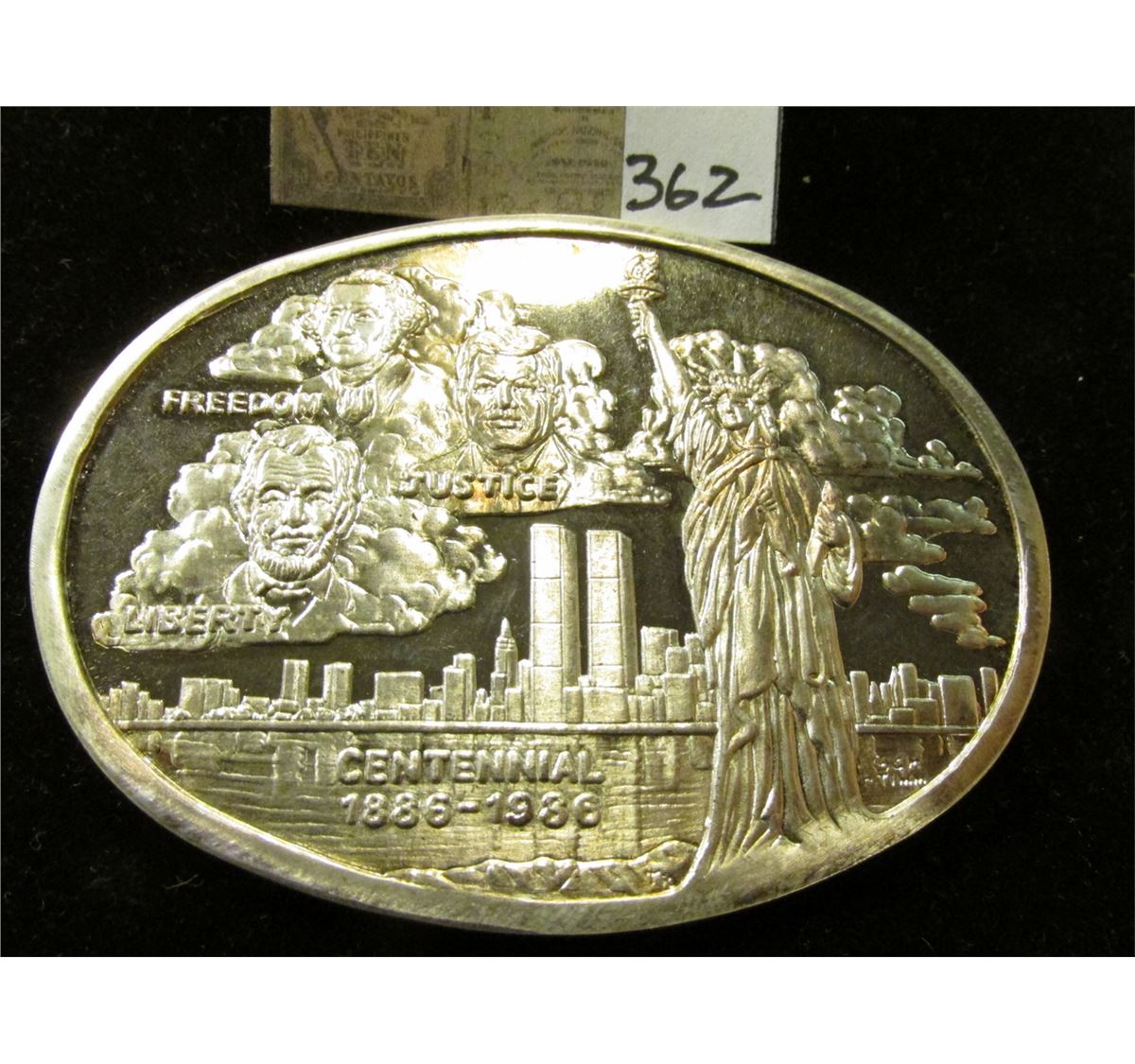 Oval "Centennial 1886-1986", rev. "Standard Mint 602-966-3302 Mesa ...