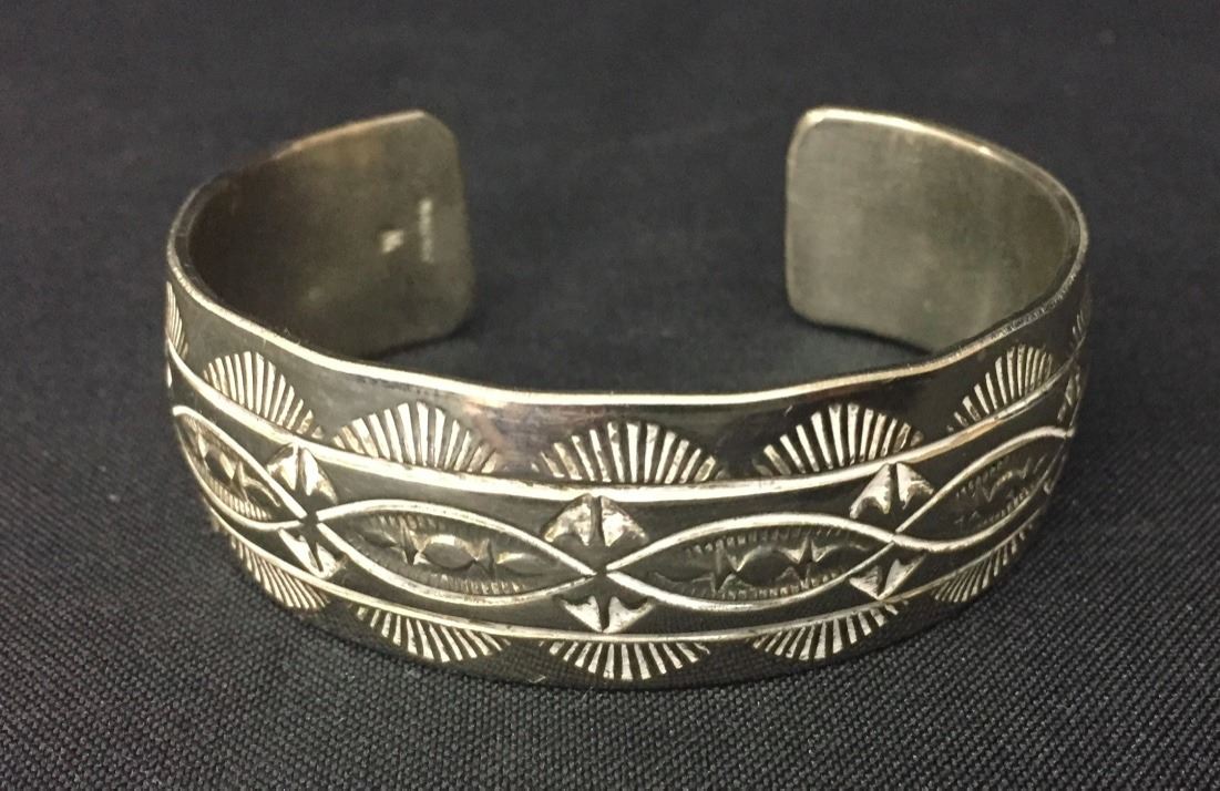 Vintage Navajo Silver Stamped Bracelet