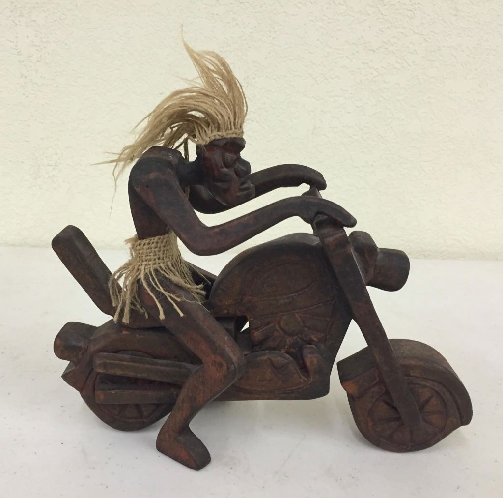 Hand-carved Wooden Motorcycle Rider