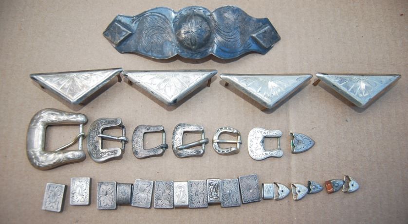 silver pieces - buckles, loops, ends, cantle plate