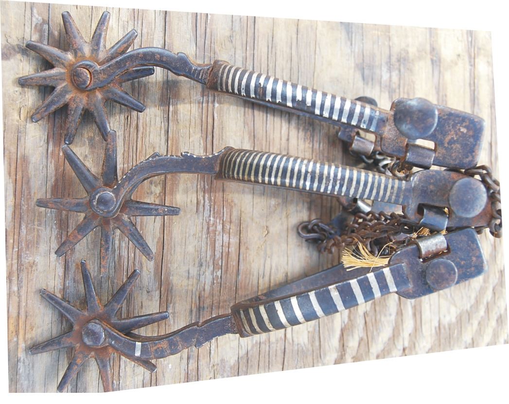 3 colonial silver inlaid single spurs