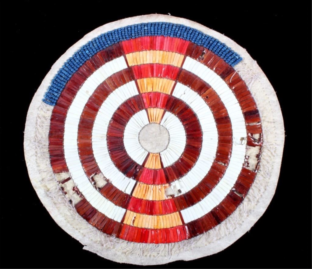 Sioux Quill Work & Beaded Blanket Medallion c 1890