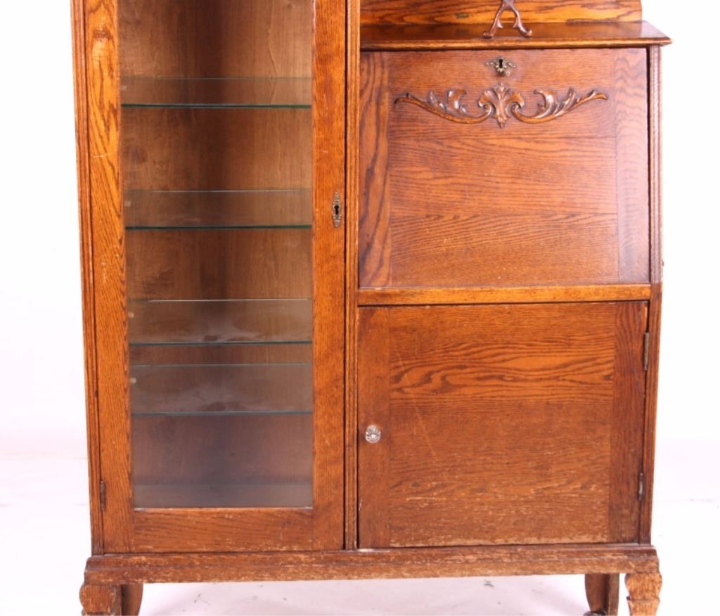 Antique Oak Secretary Bookcase Curio Cabinet