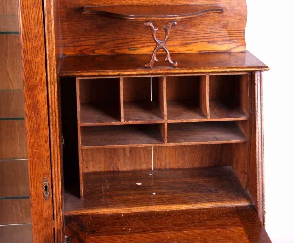 Antique Oak Secretary Bookcase Curio Cabinet