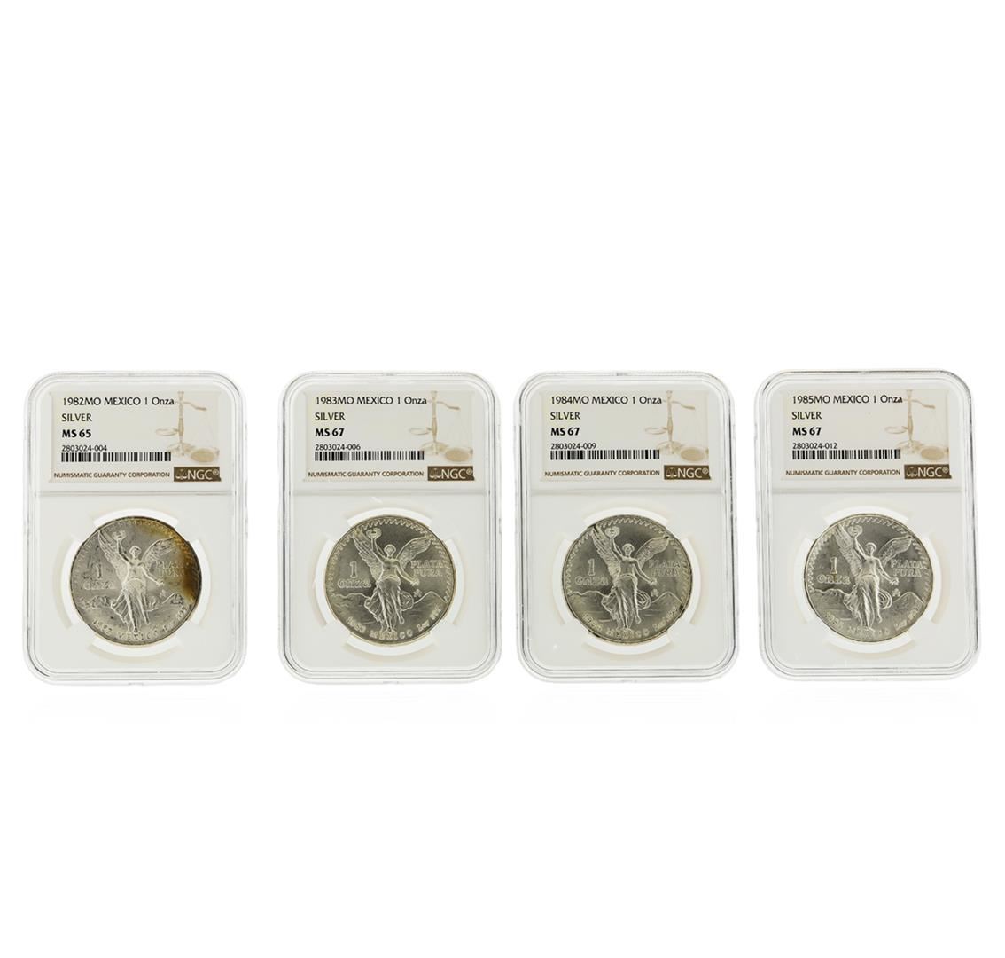 4 Coin Set 1982-1985 Libertad Silver Coin Set NGC Graded